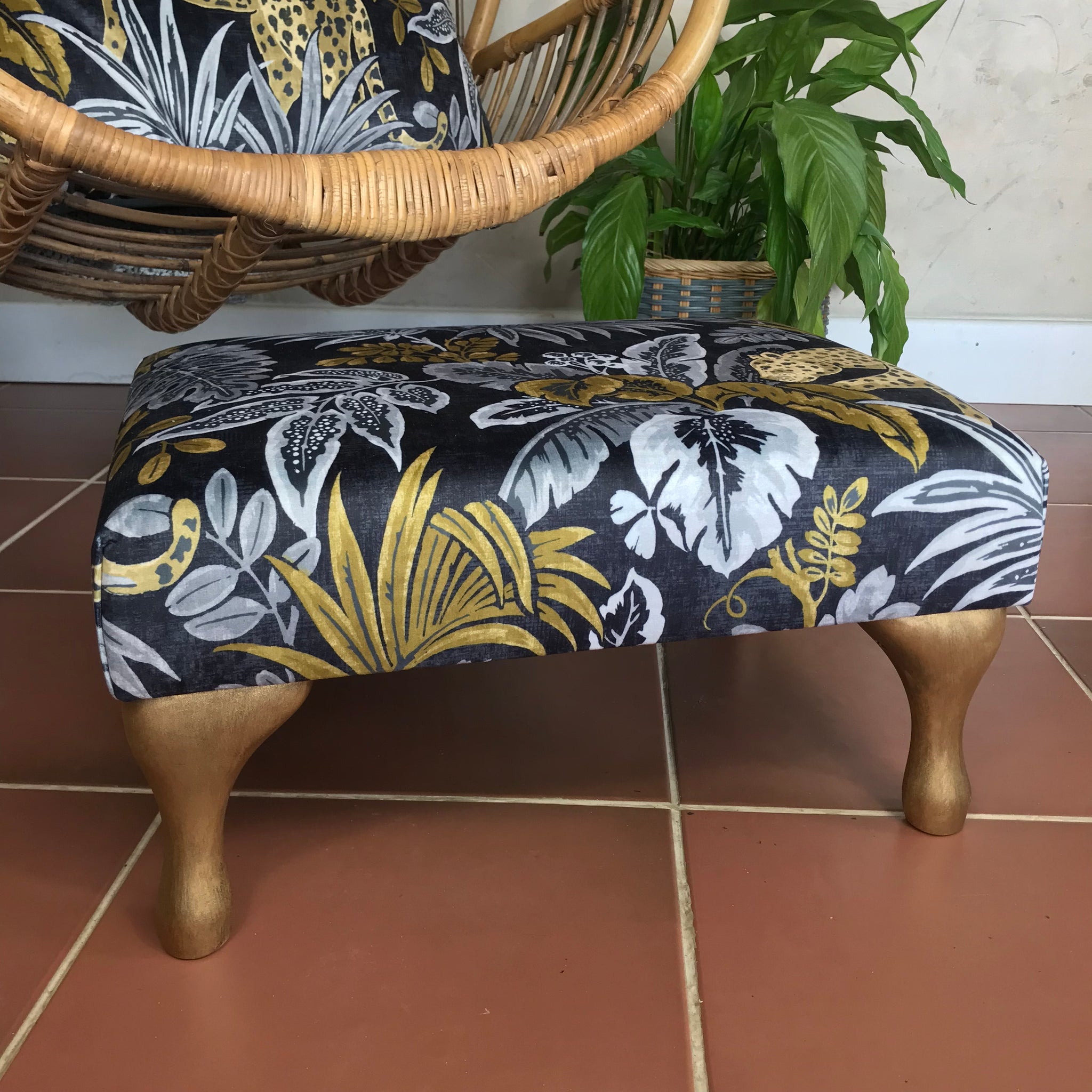 Black, Gold & Grey Leopard Footstool – From Loft to Loved
