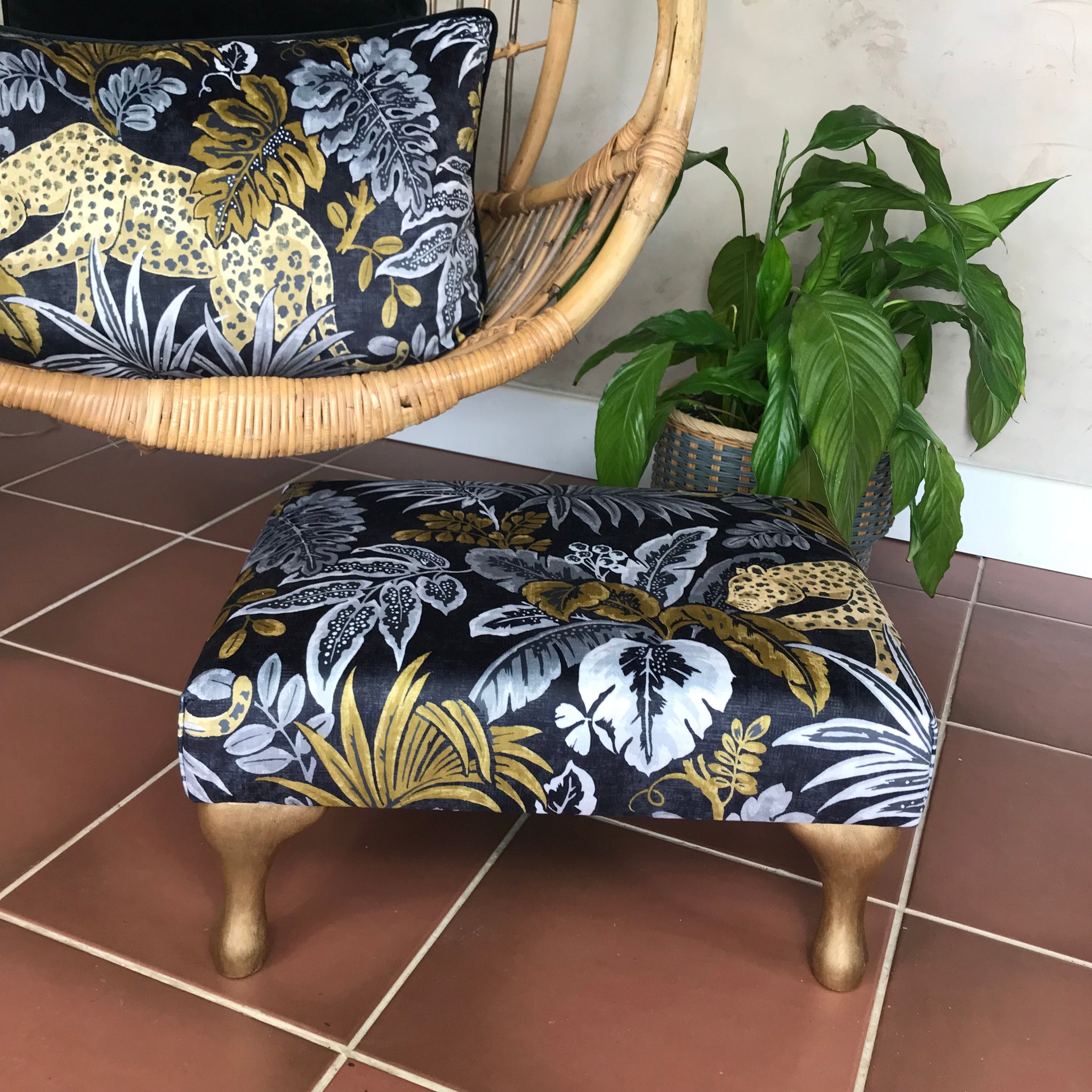 Black, Gold & Grey Leopard Footstool – From Loft to Loved
