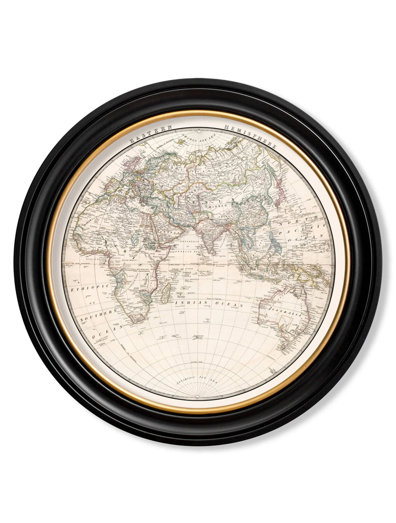 C.1838 World Map Hemispheres in Round Frame – From Loft to Loved