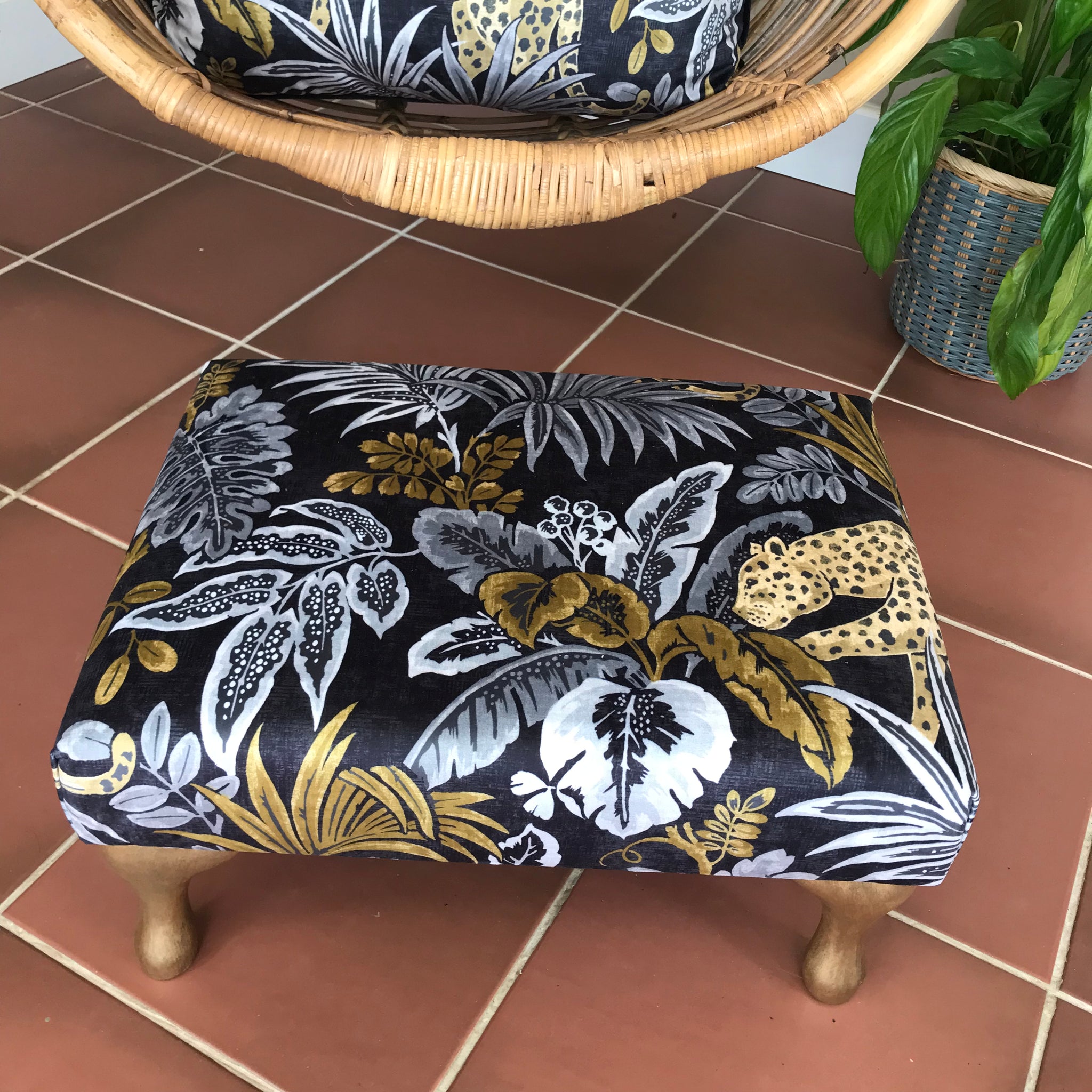 Black, Gold & Grey Leopard Footstool – From Loft to Loved